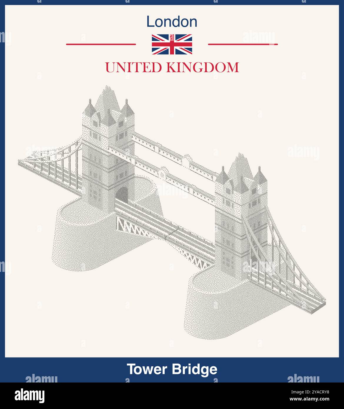Tower Bridge isometric illustration made with stipple texture ...