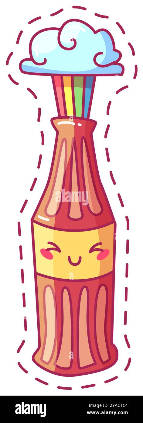 The cheerful soda bottle features a smiling face topped with a playful ...