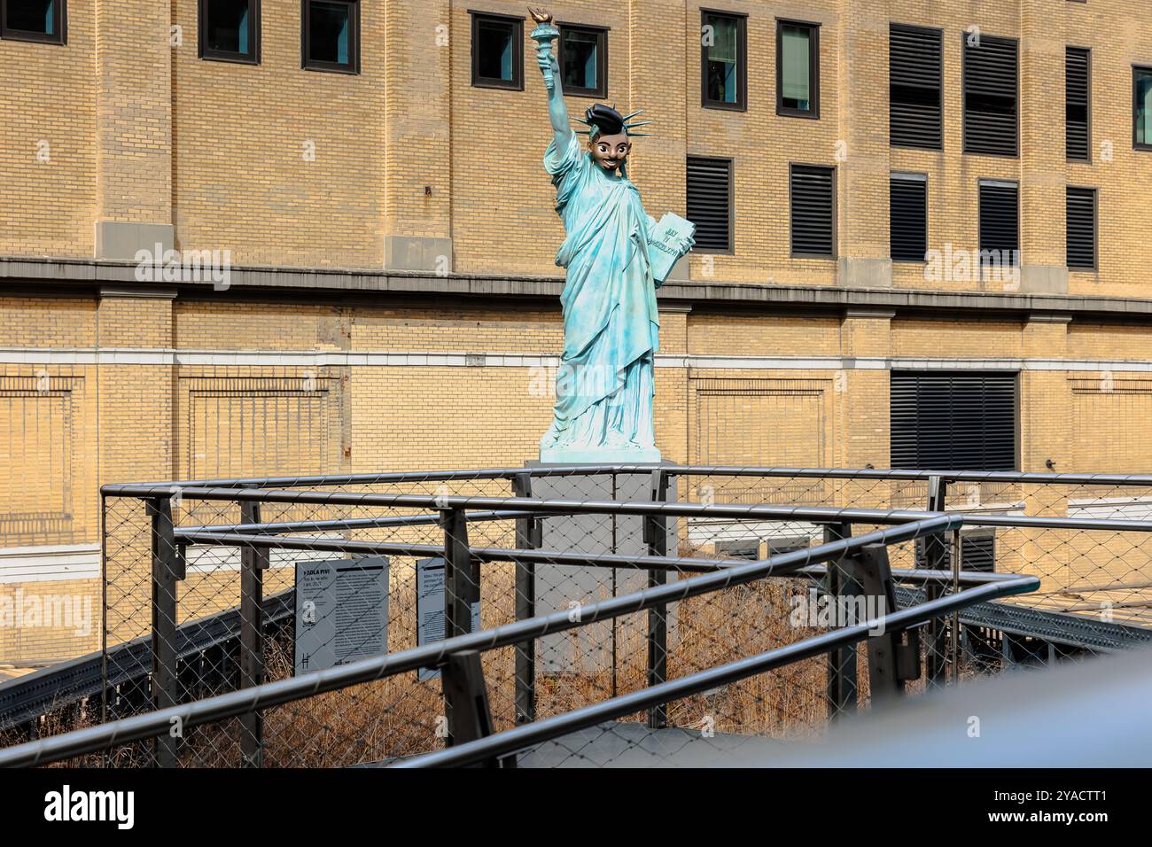 Manhattan, New York, USA - February 16, 2024: On the High Line, statue ...