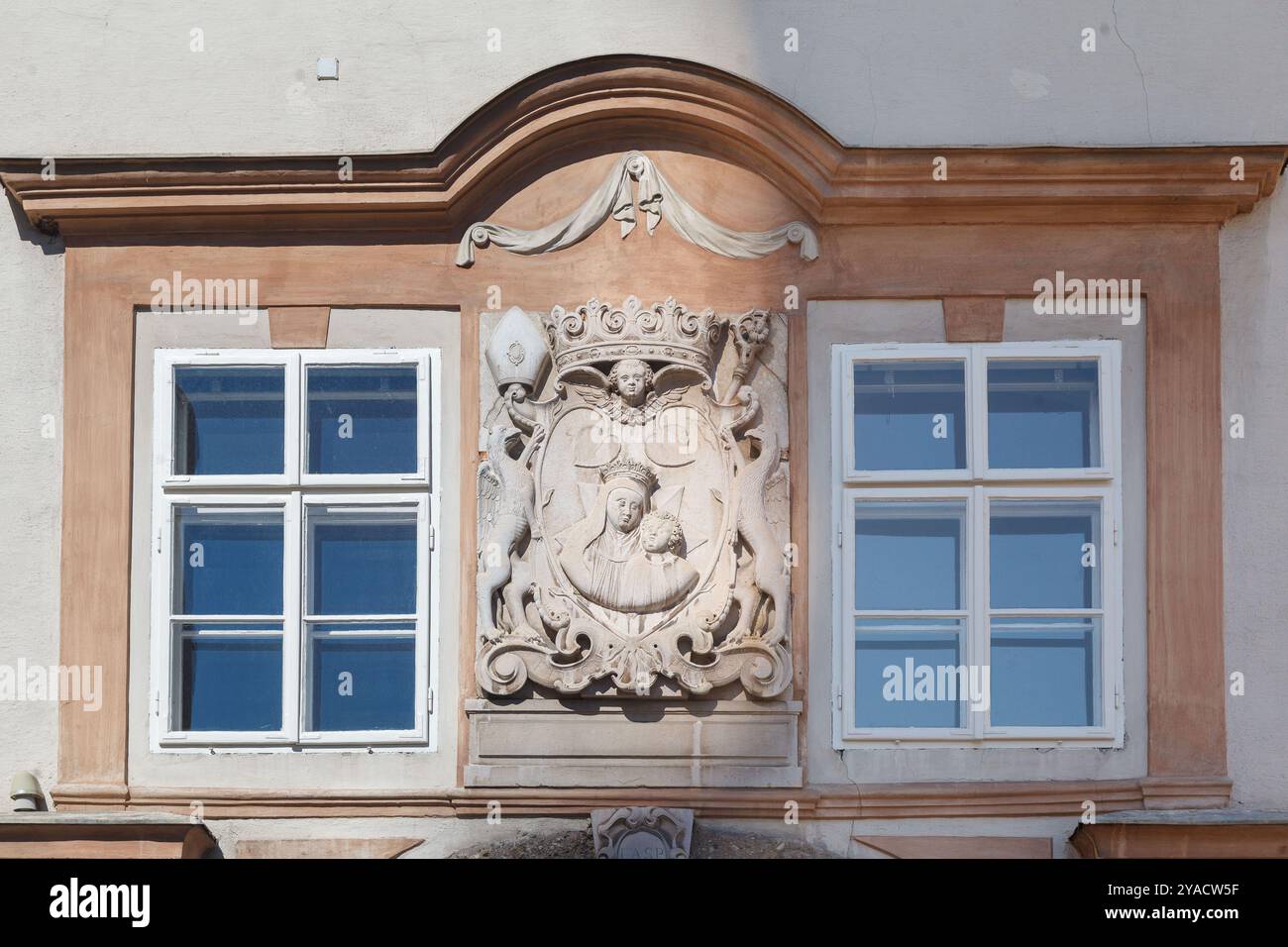 A Detail on the wall of St Peter Abbey church, a bas relief of holy ...
