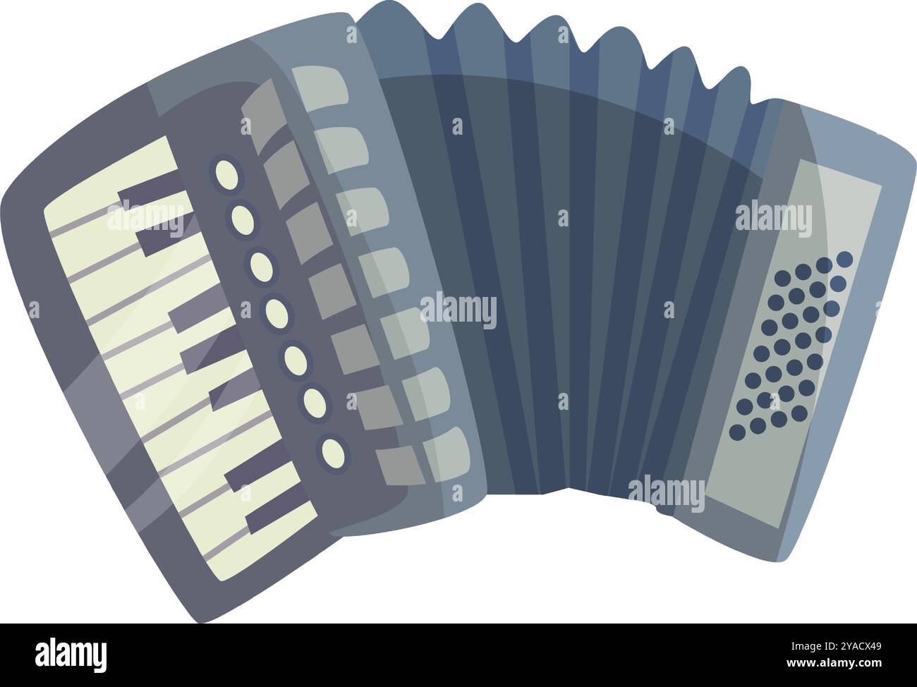 This illustration features an accordion with visible keys and buttons ...