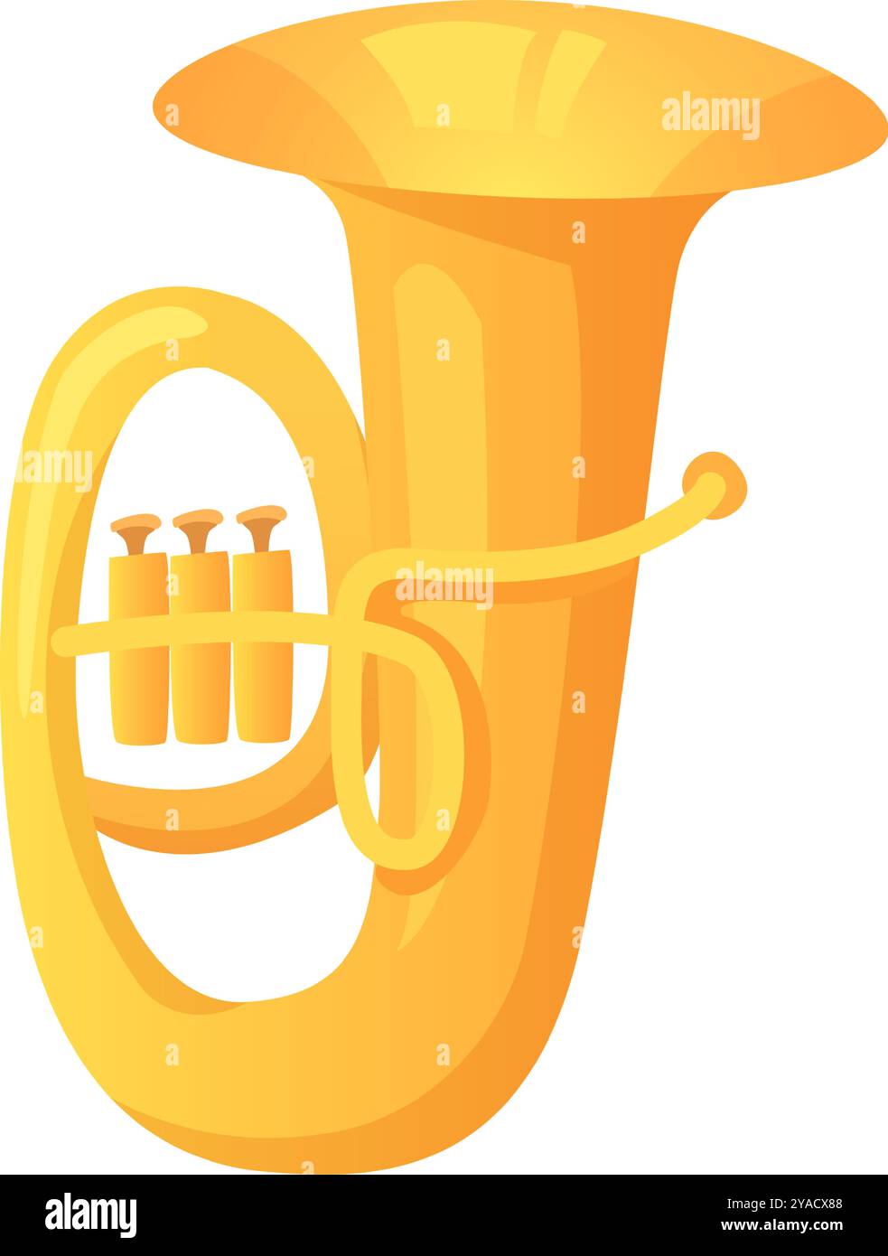 The bright yellow tuba stands out with its unique curves and three ...