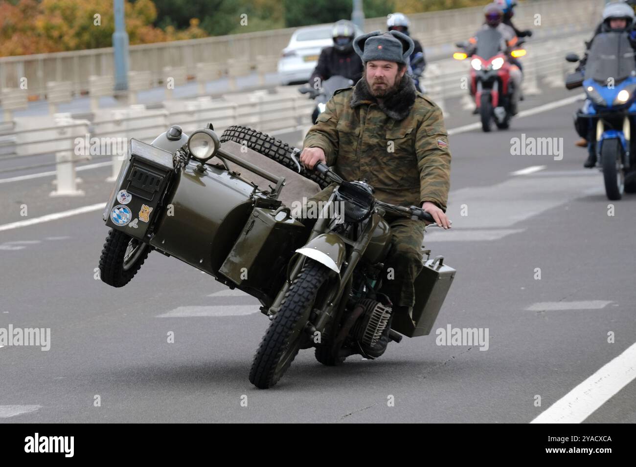 Chepstow, UK. 13th Oct, 2024. One rider saves wear and tear on tyres ...