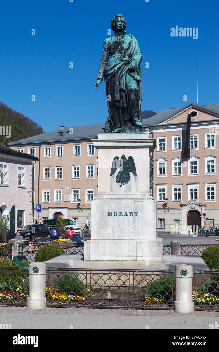 The Bronze monument of Mozart in Mozartplatz square in Altstadt ...