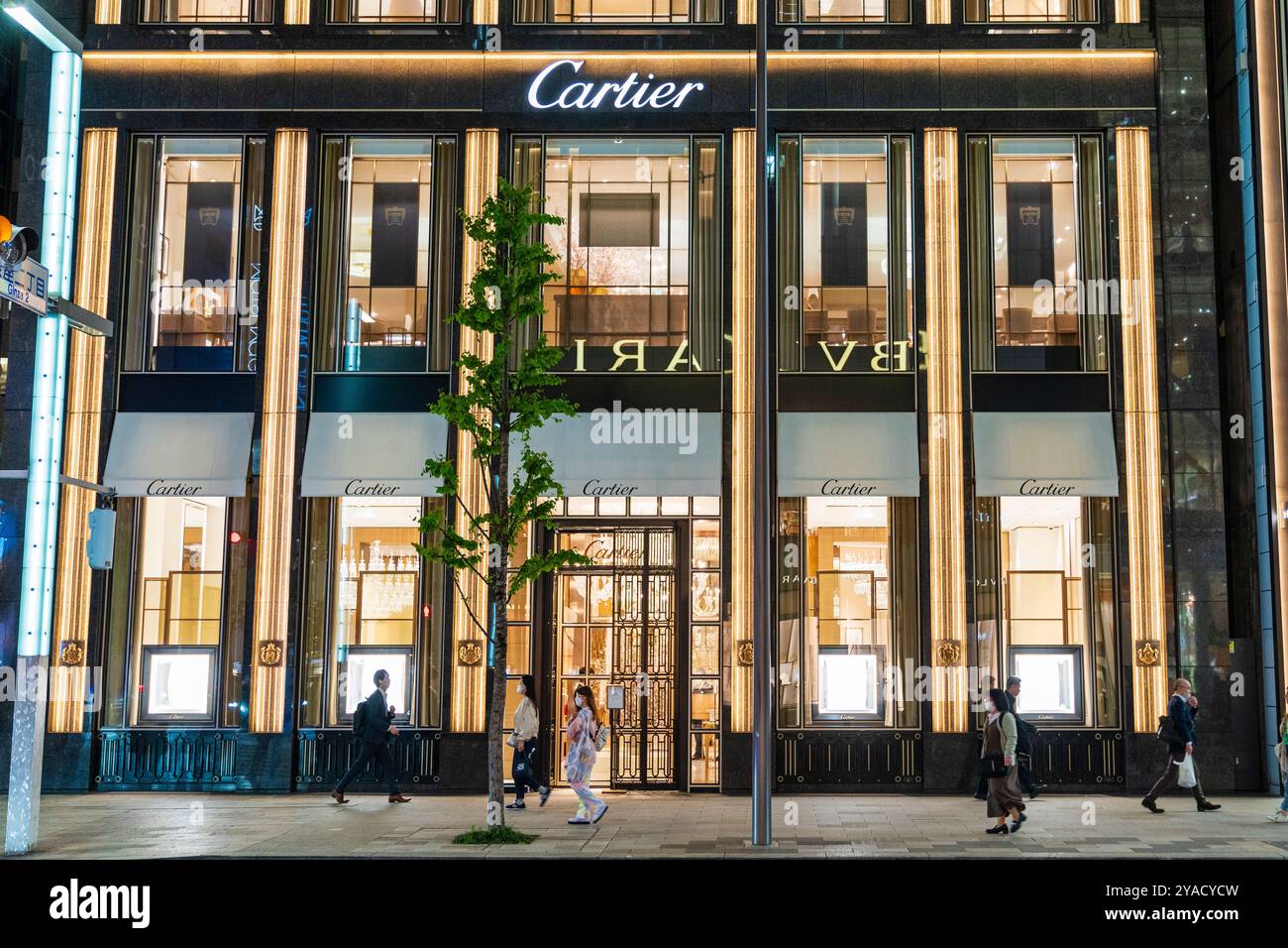 Close up of the entrance and first two floors of the Cartier Ginza ...
