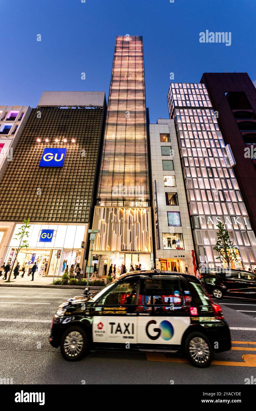 Across road view of the high rise Longhamp flagship store on the Ginza ...