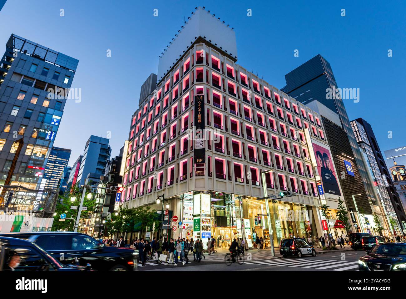 The Exitmelsa shopping complex in the Ginza with it's distinctive pattern of pastel lighted ...