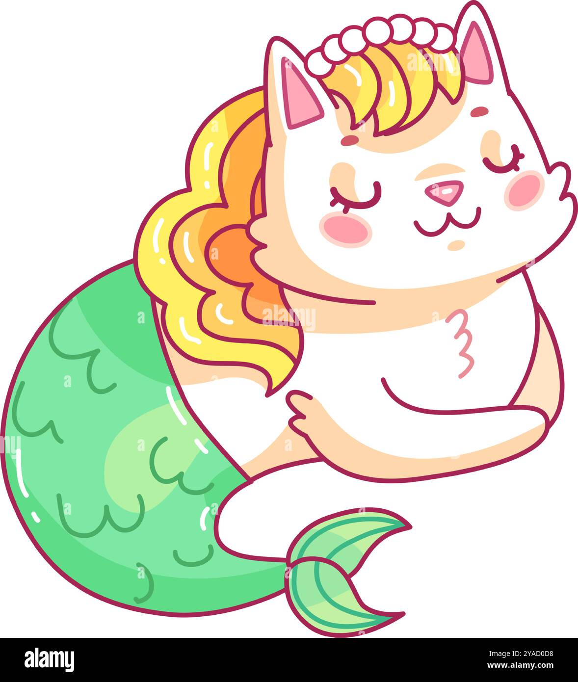 A whimsical cat mermaid is lounging peacefully featuring a sparkling ...