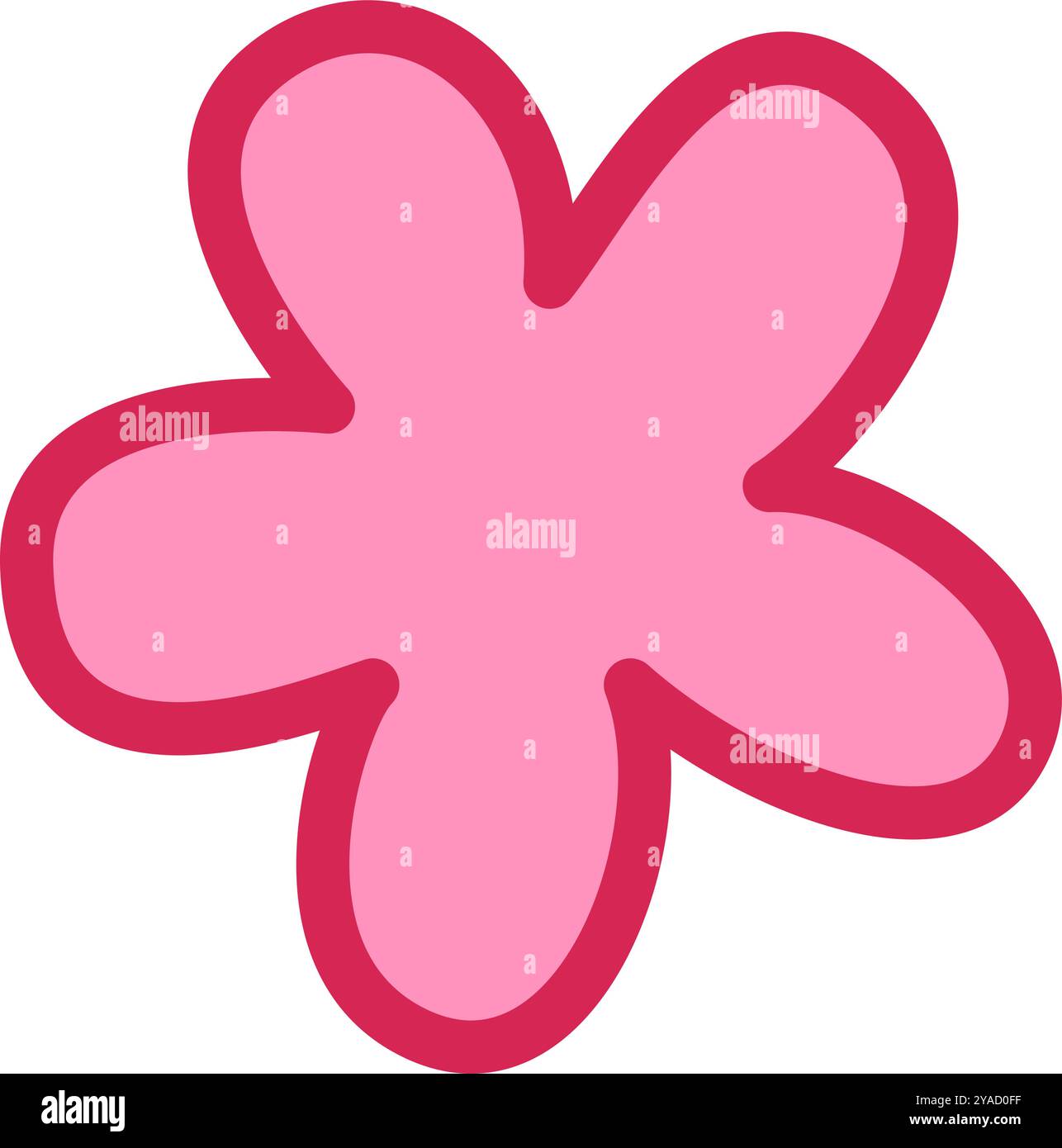A cheerful pink flower with rounded petals and a striking red outline ...
