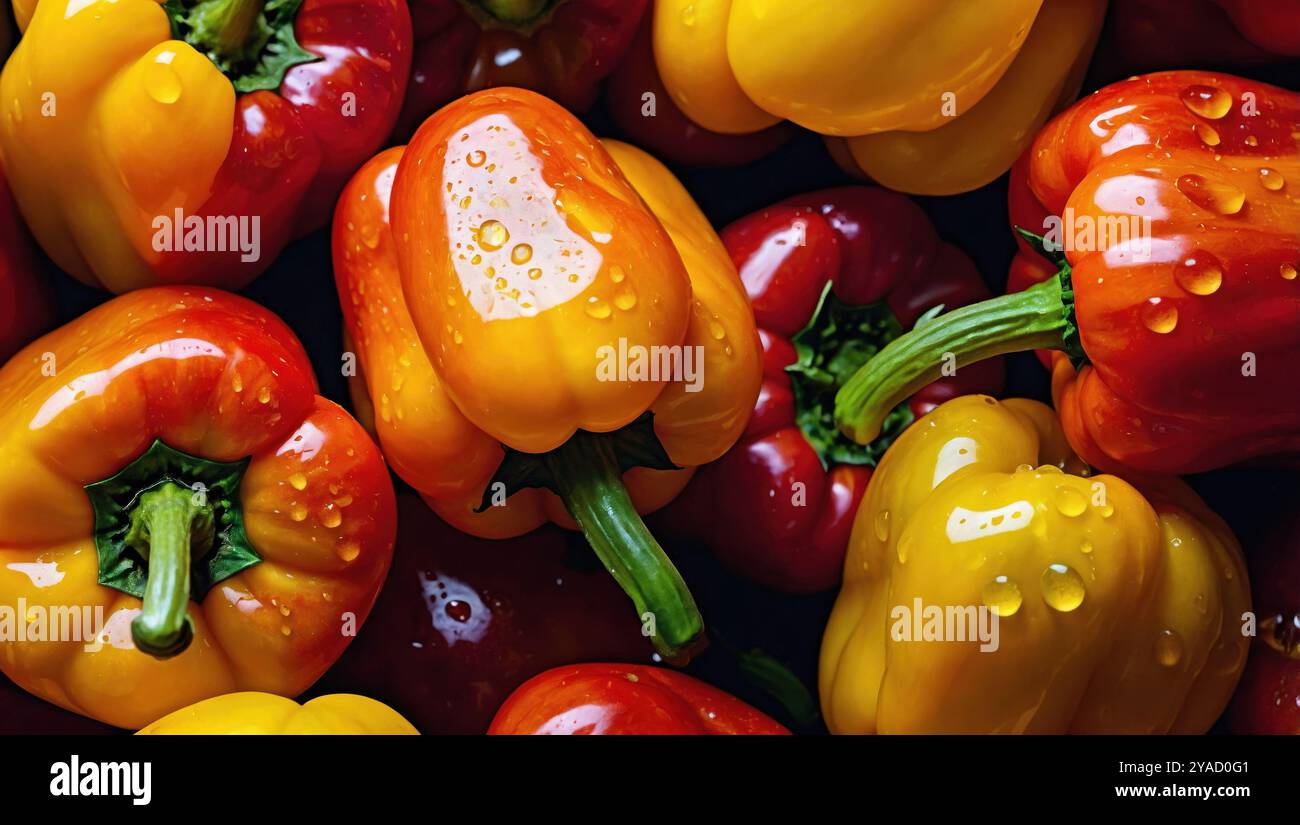 red and yellow peppers with drops of water close-up Stock Photo - Alamy