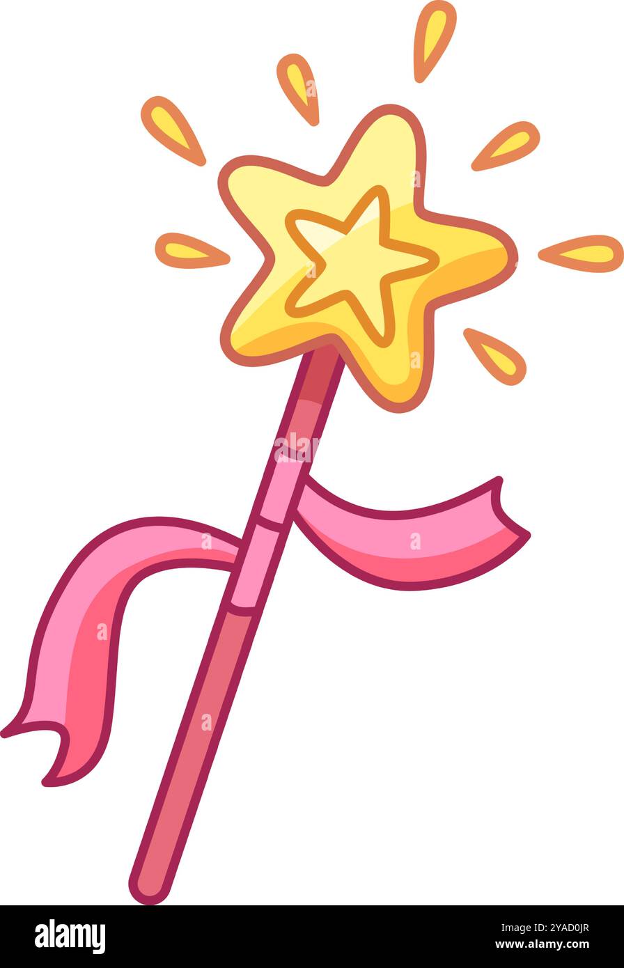 This vibrant magic wand features a star at its tip and a flowing pink ...