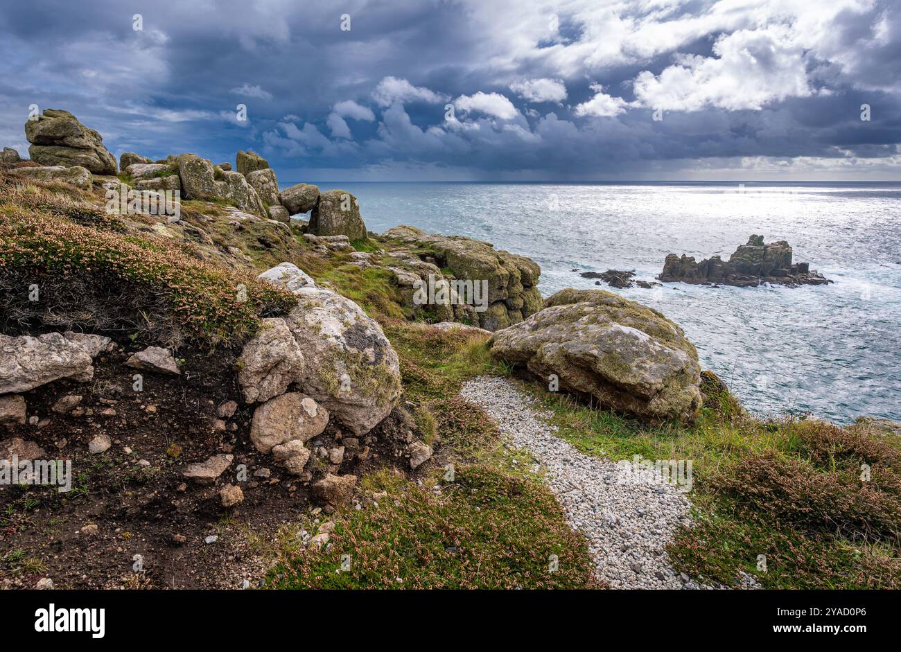 Coastal landscape of Land's End in Cornwall on a stormy afternoon Stock ...