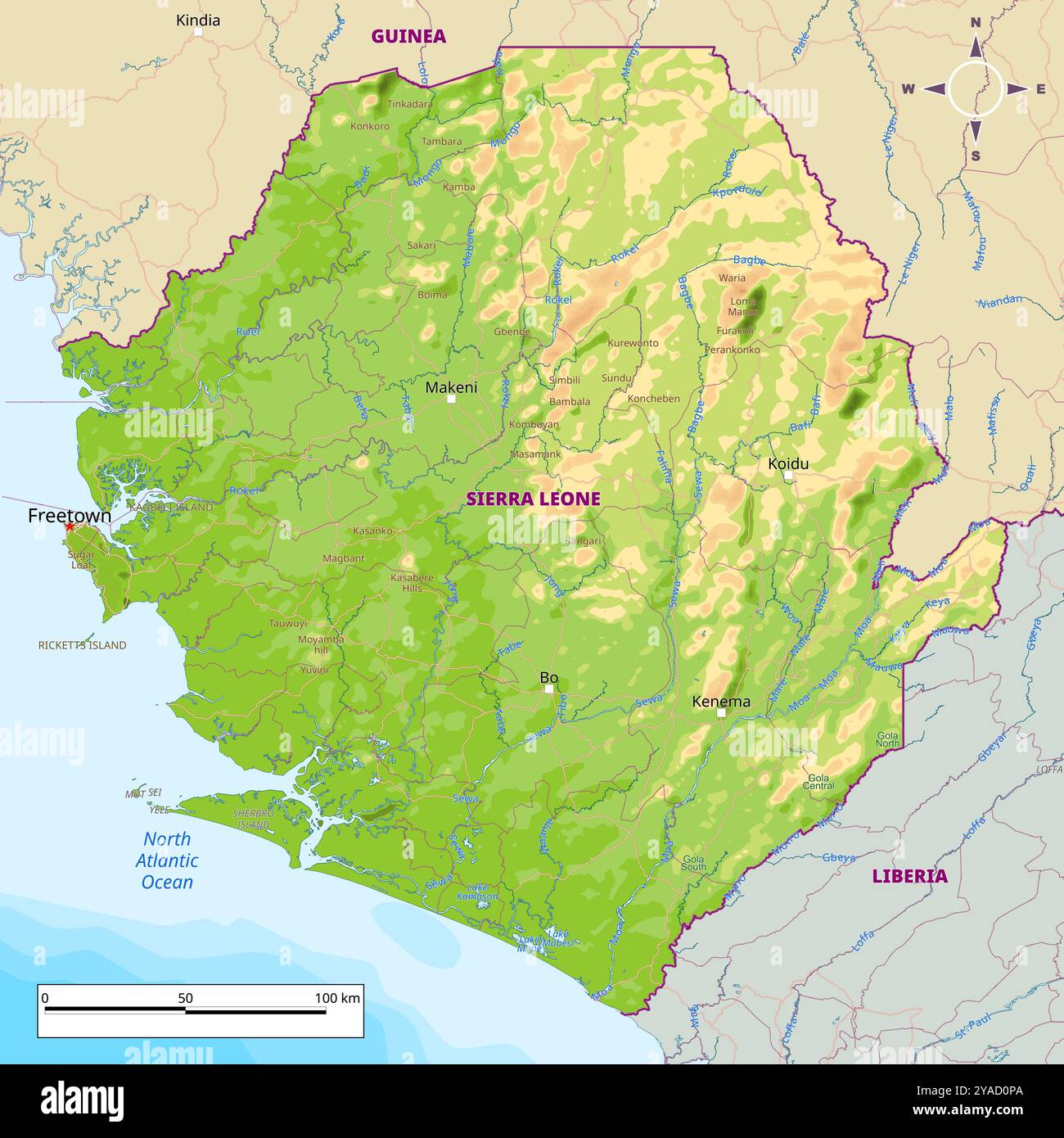 Physical political map of Sierra Leone Stock Vector Image & Art - Alamy