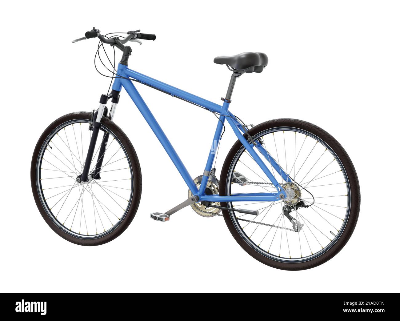 Blue bicycle, side back view isolated on white background, 3D ...