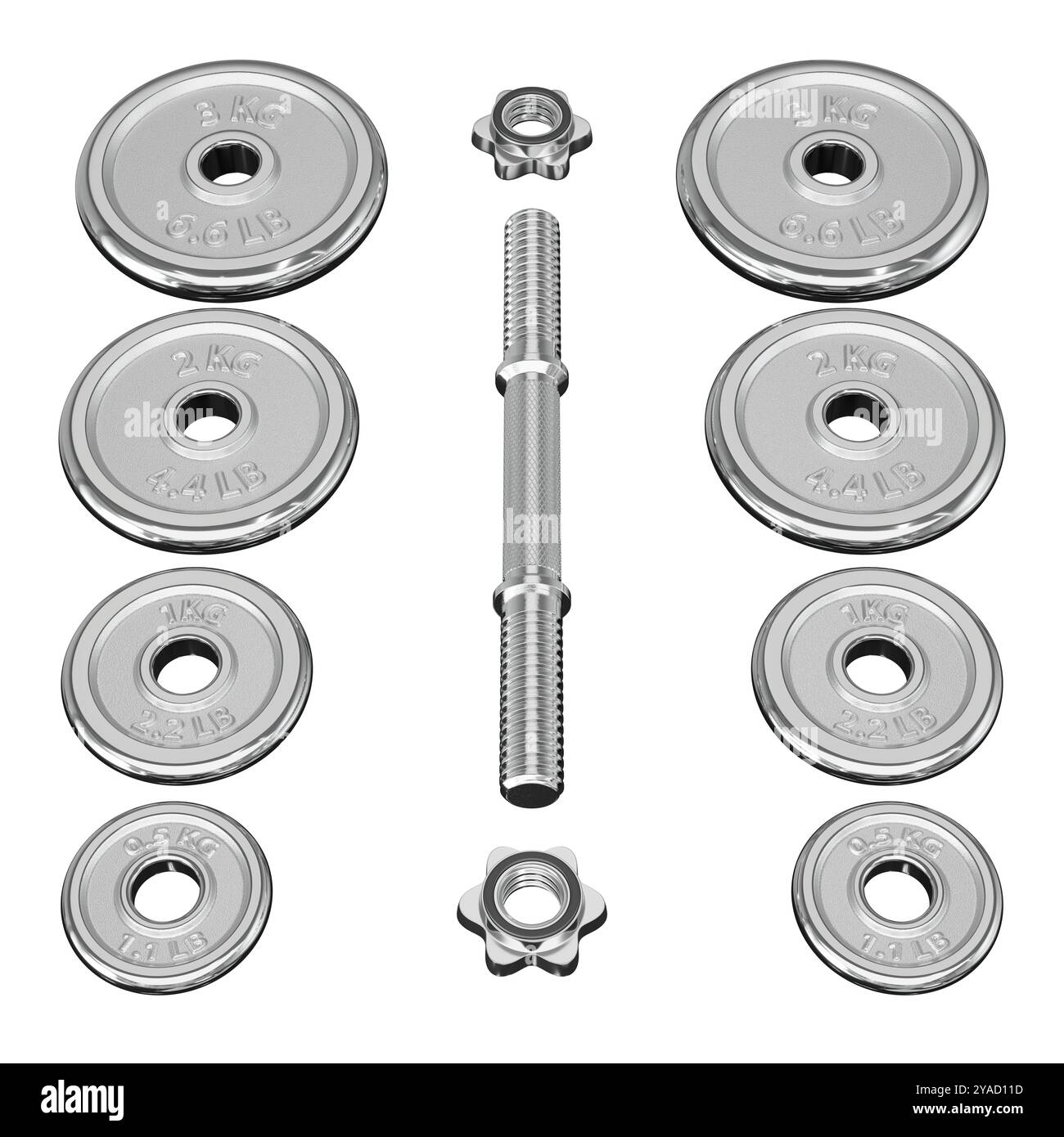 Parts of cast iron chrome Adjustable Dumbbel, rod handle, weight plates ...