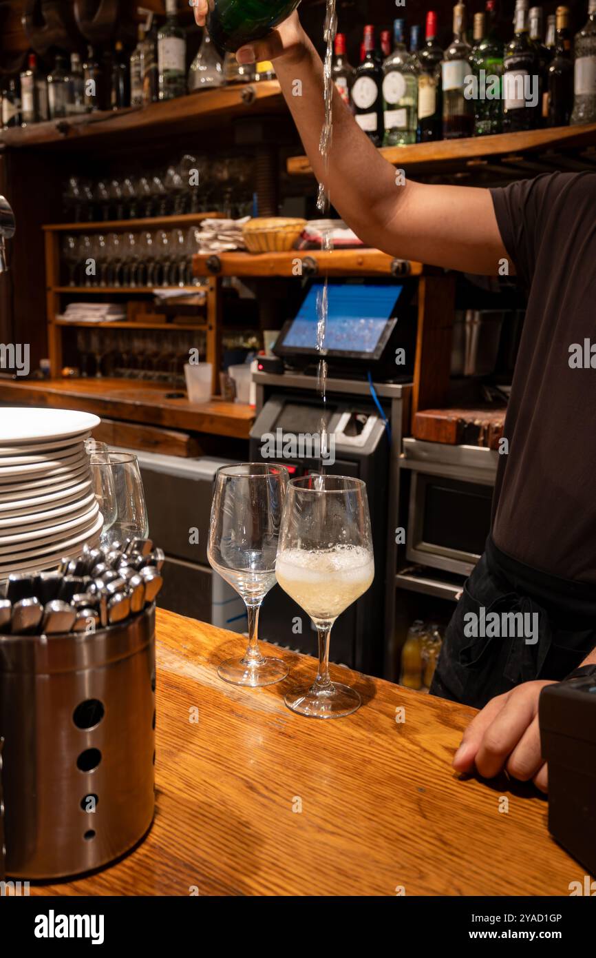 Special pouring of txakoli or chacolí slightly sparkling very dry white ...