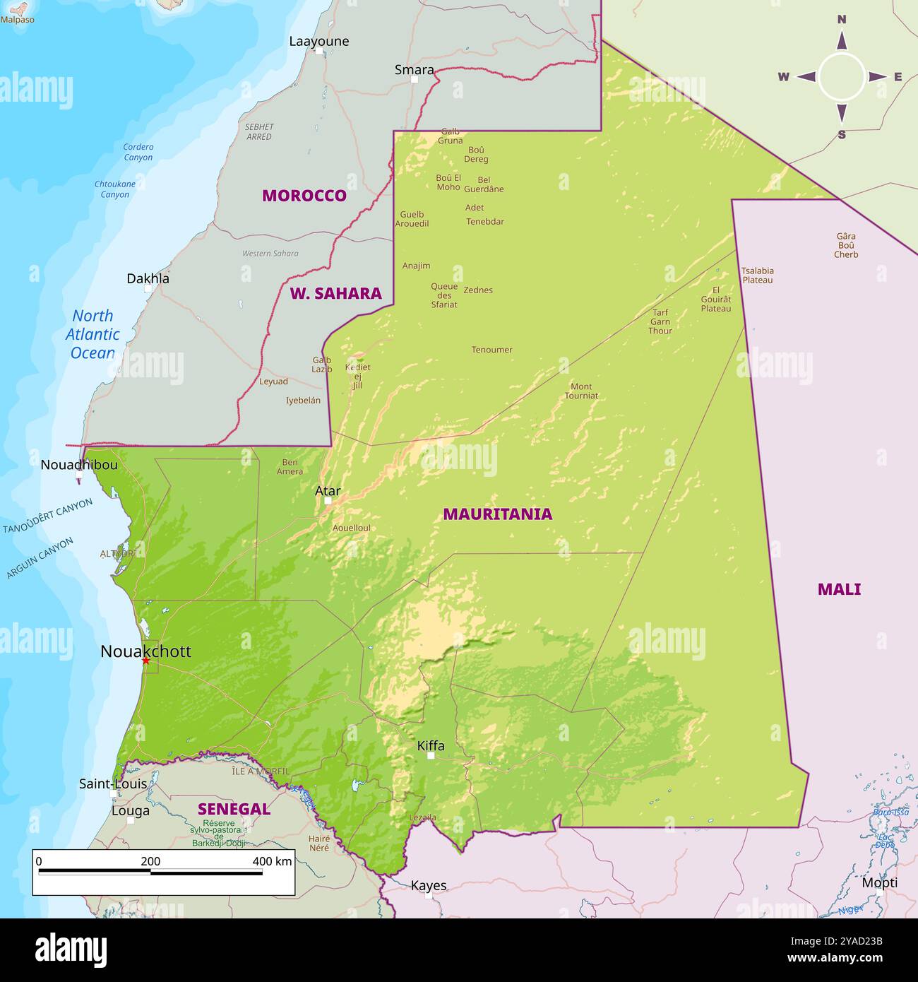 Physical political map of Mauritania Stock Vector Image & Art - Alamy