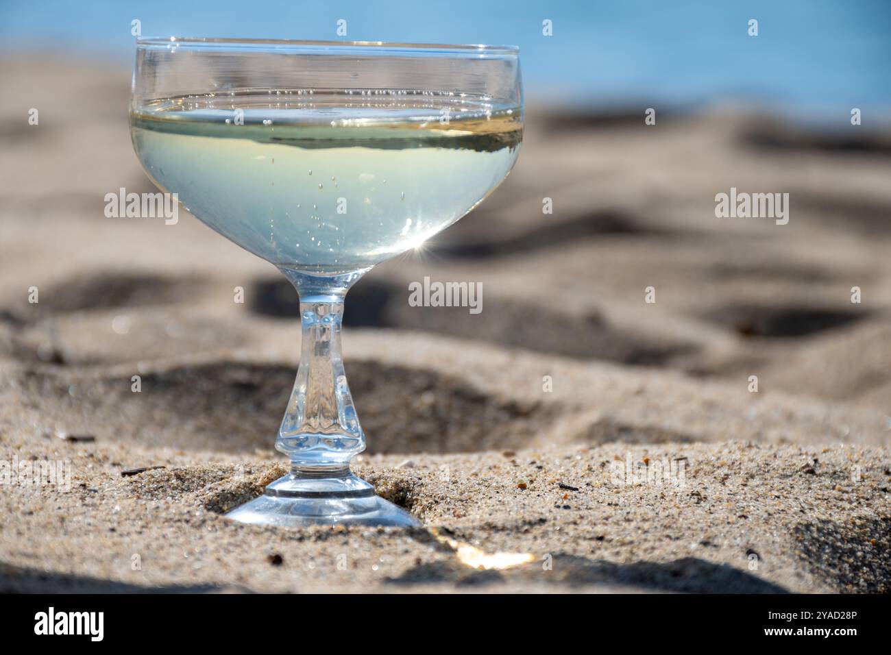 Summer time on French Riviera, coupe glasse of champagne cremant ...