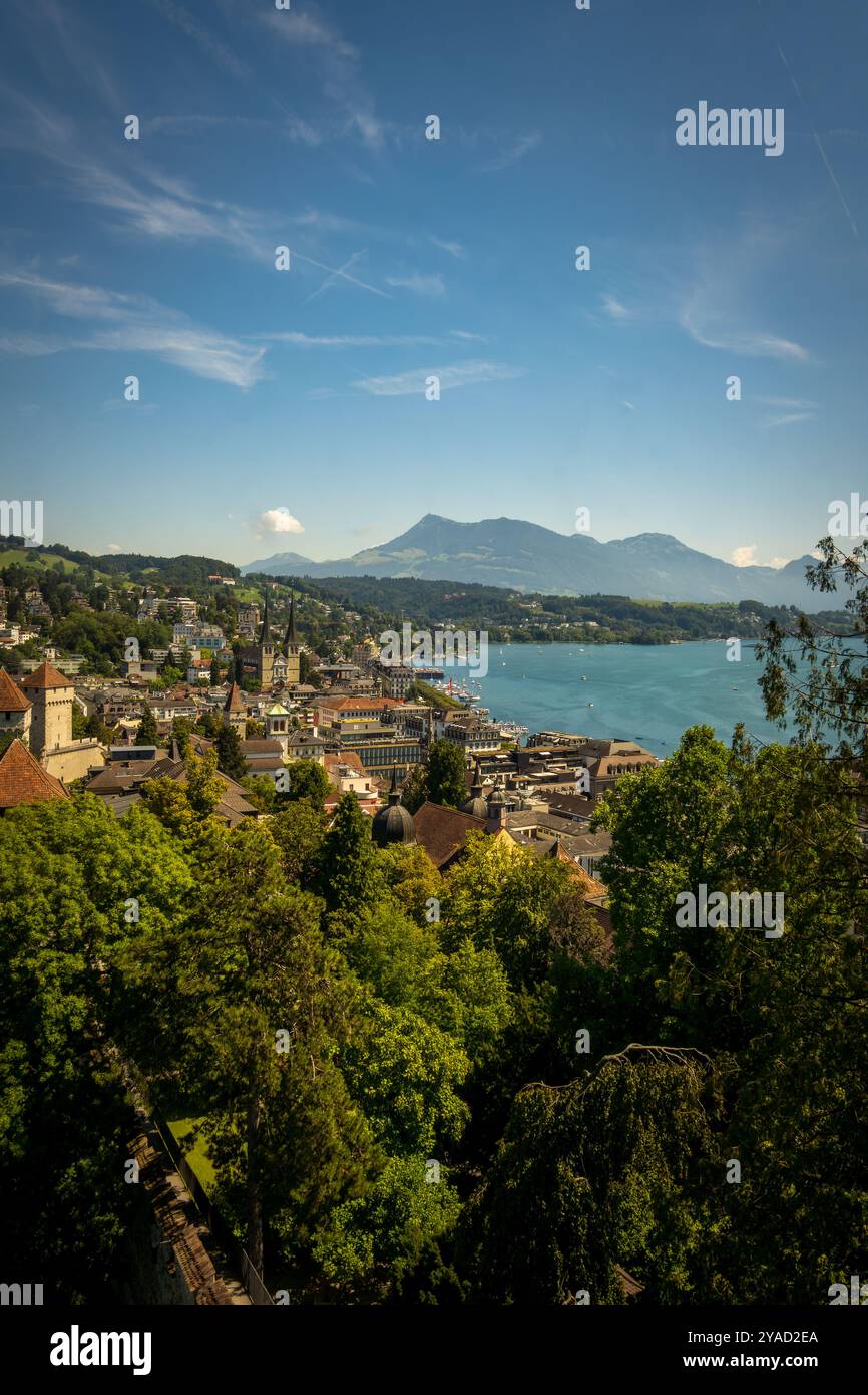 Aerial view of Lucerne skyline and lake Lucerne with Mount Rigi and its ...