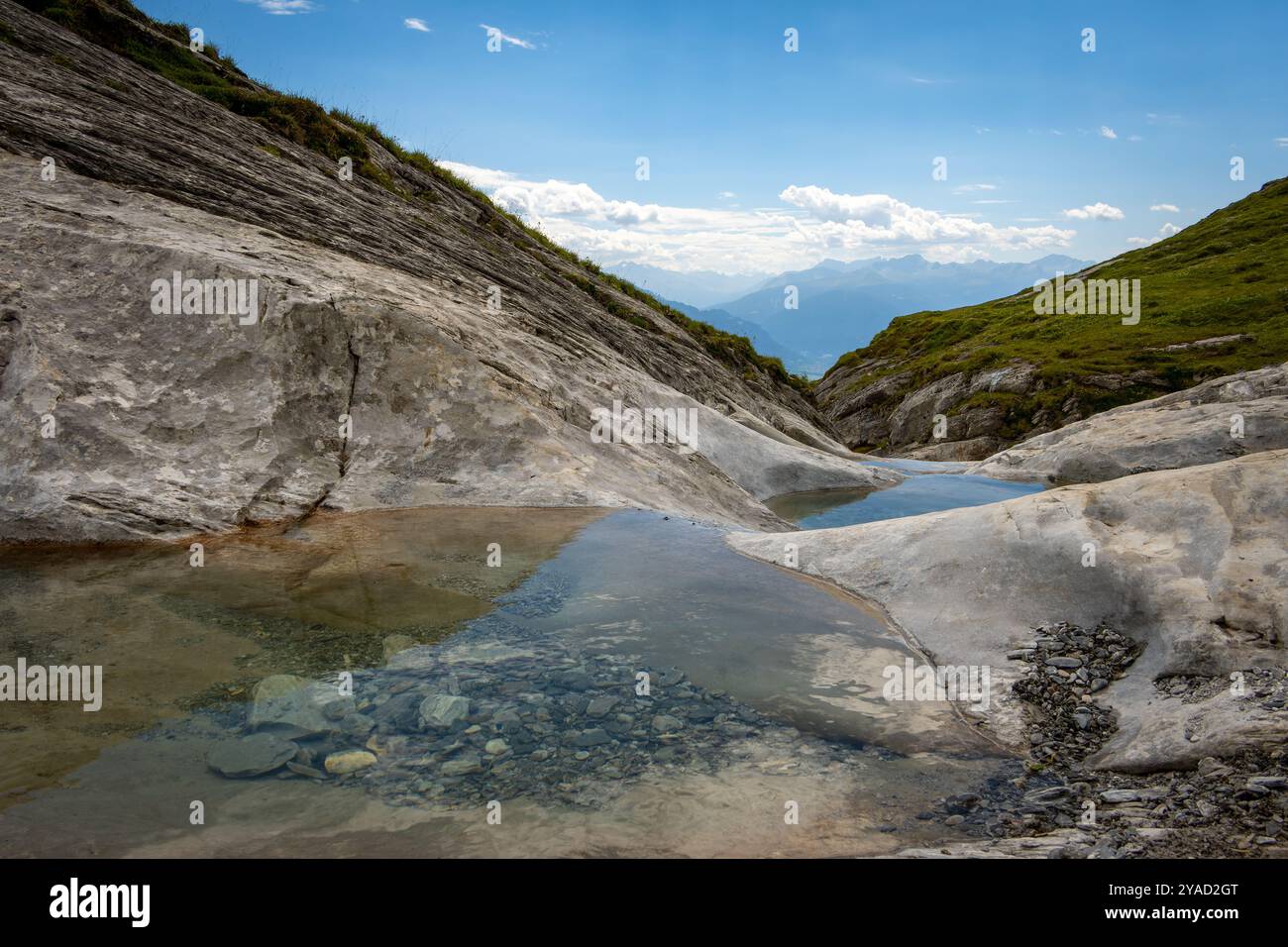 A beautiful walk on alp mora in Switzerland, Natural pools created by ...