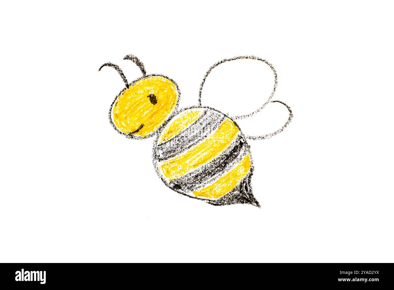 Color oil pastel hand drawing in bee shape on white paper background ...