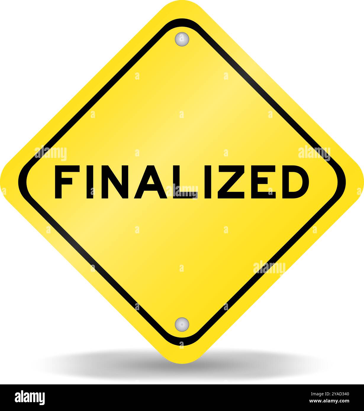 Yellow color transportation sign with word finalized on white ...