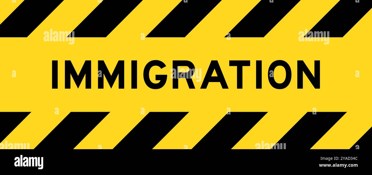 Yellow and black color with line striped label banner with word ...