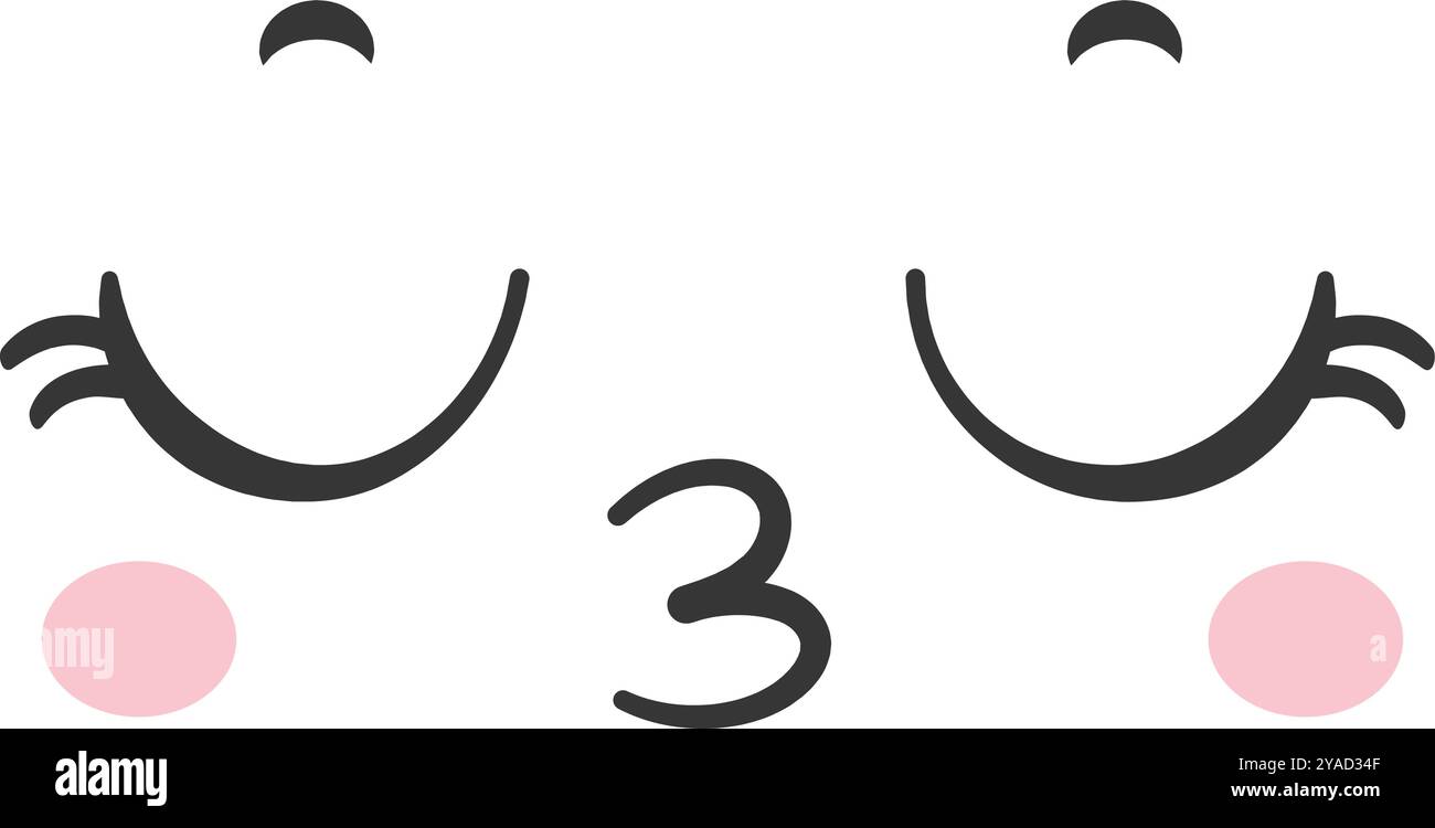 A cheerful cartoon face features closed eyes soft blush marks on the ...