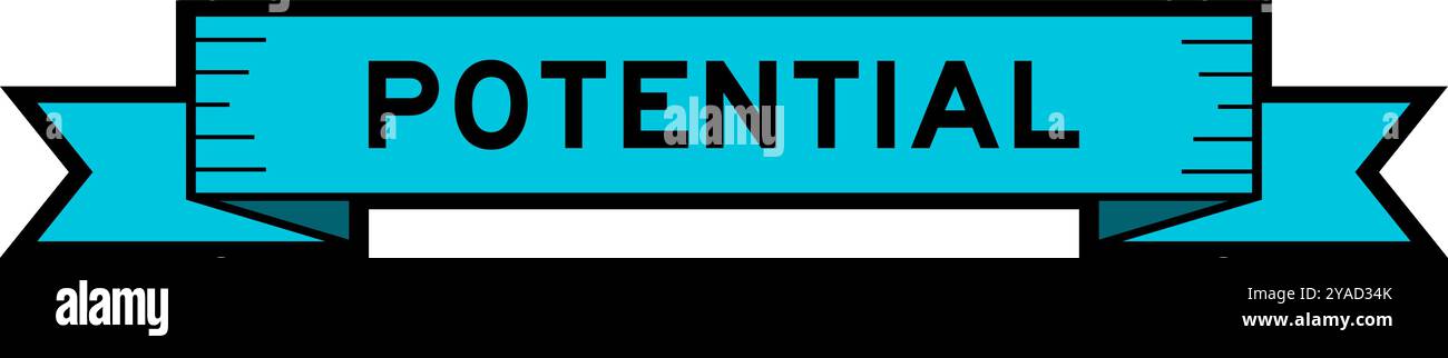 Ribbon label banner with word potential in blue color on white ...