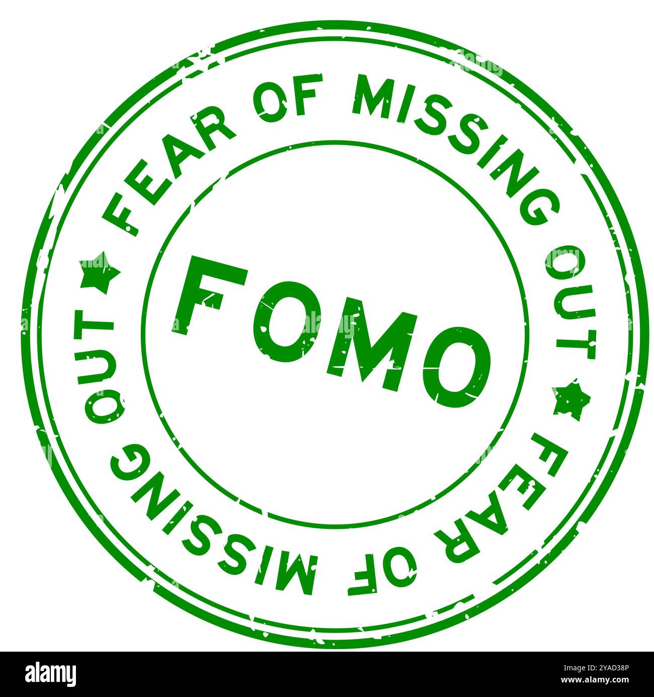 Grunge green FOMO fear of missing out word round rubber seal stamp on ...