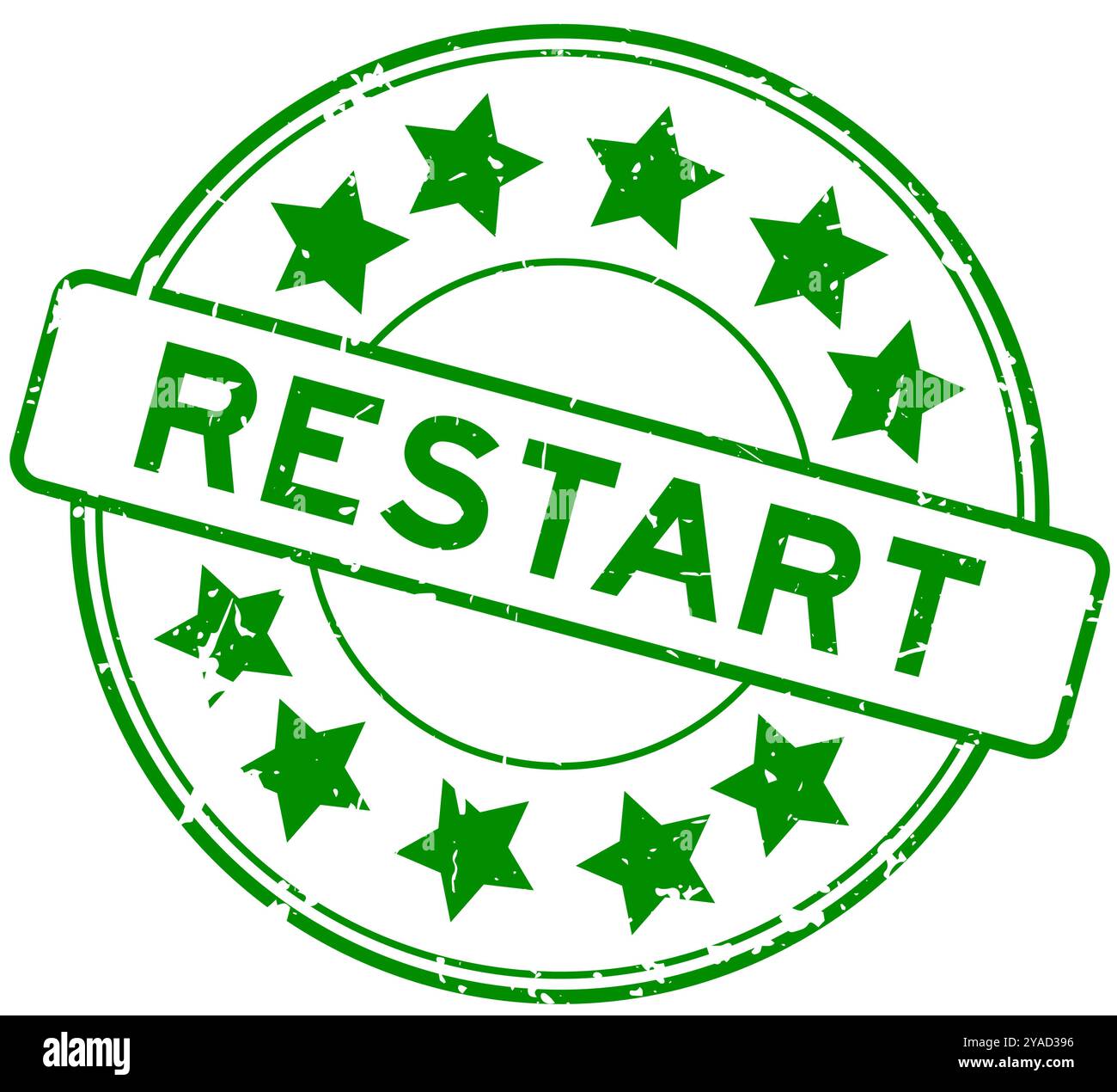 Grunge green restart word with star icon round rubber seal stamp on ...