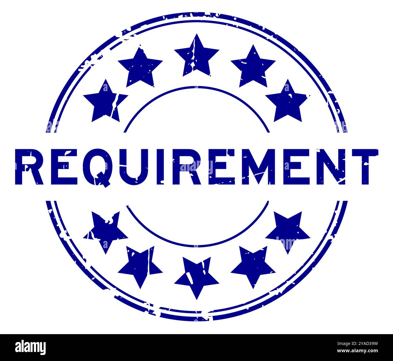 Grunge blue requirement word with star icon round rubber seal stamp on ...