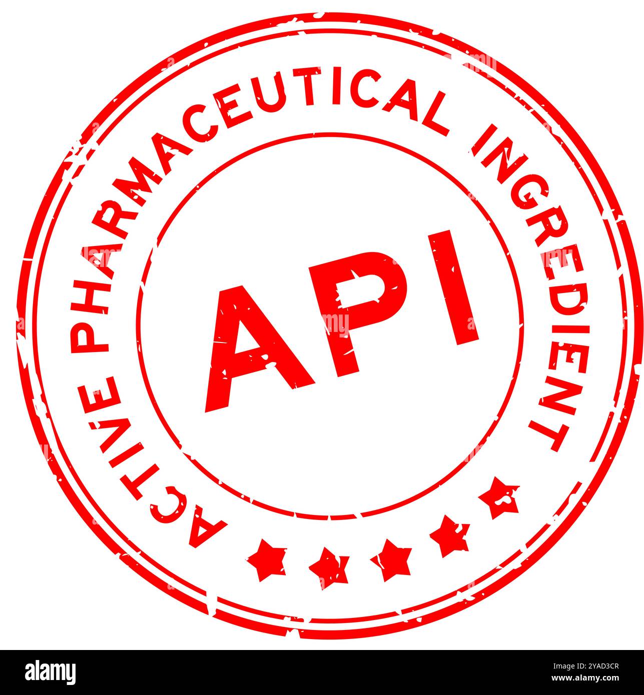 Grunge red API Active Pharmaceutical Ingredient word round rubber seal stamp on white background ...