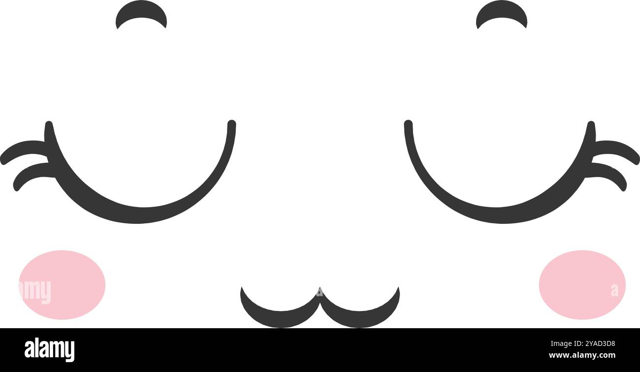 A delightful kawaii face design with closed eyes and rosy cheeks ...