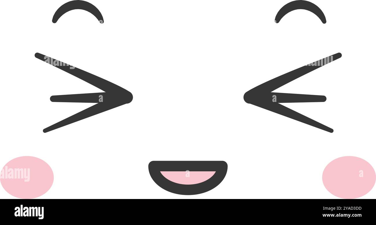 A cheerful cartoon face features closed eyes raised eyebrows and ...