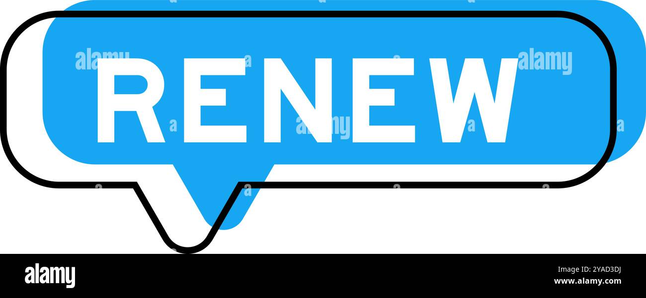 Speech banner and blue shade with word renew on white background Stock ...