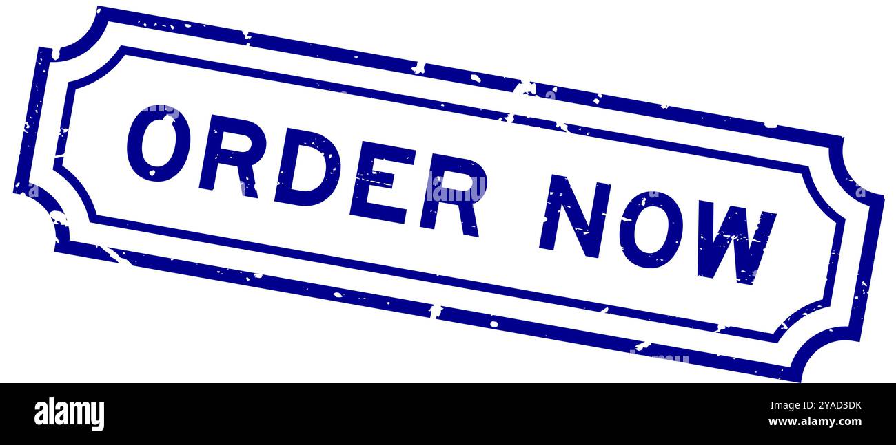 Grunge blue order now word square rubber stamp on white background ...