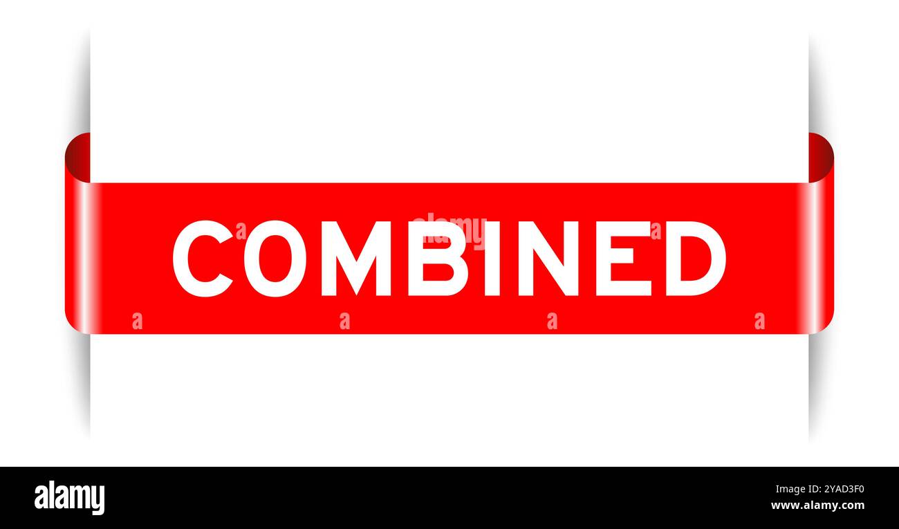 Red color inserted label banner with word combined on white background ...