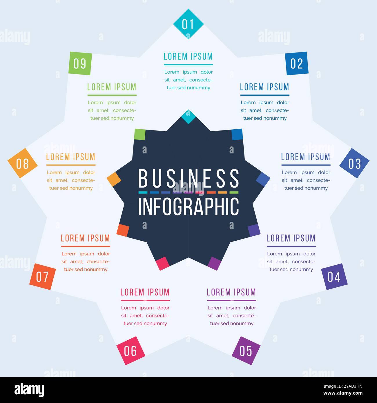Business Infographic template 9 steps, objects, elements or options ...
