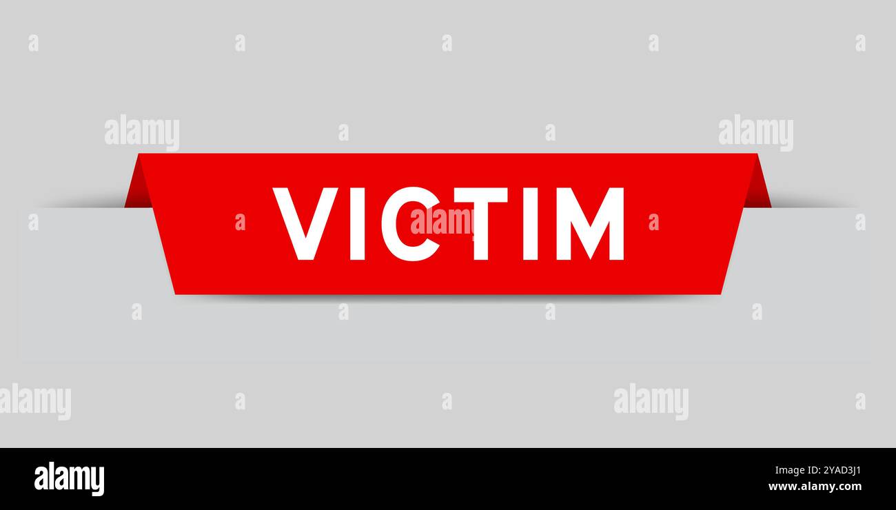 Red color inserted label with word victim on gray background Stock ...