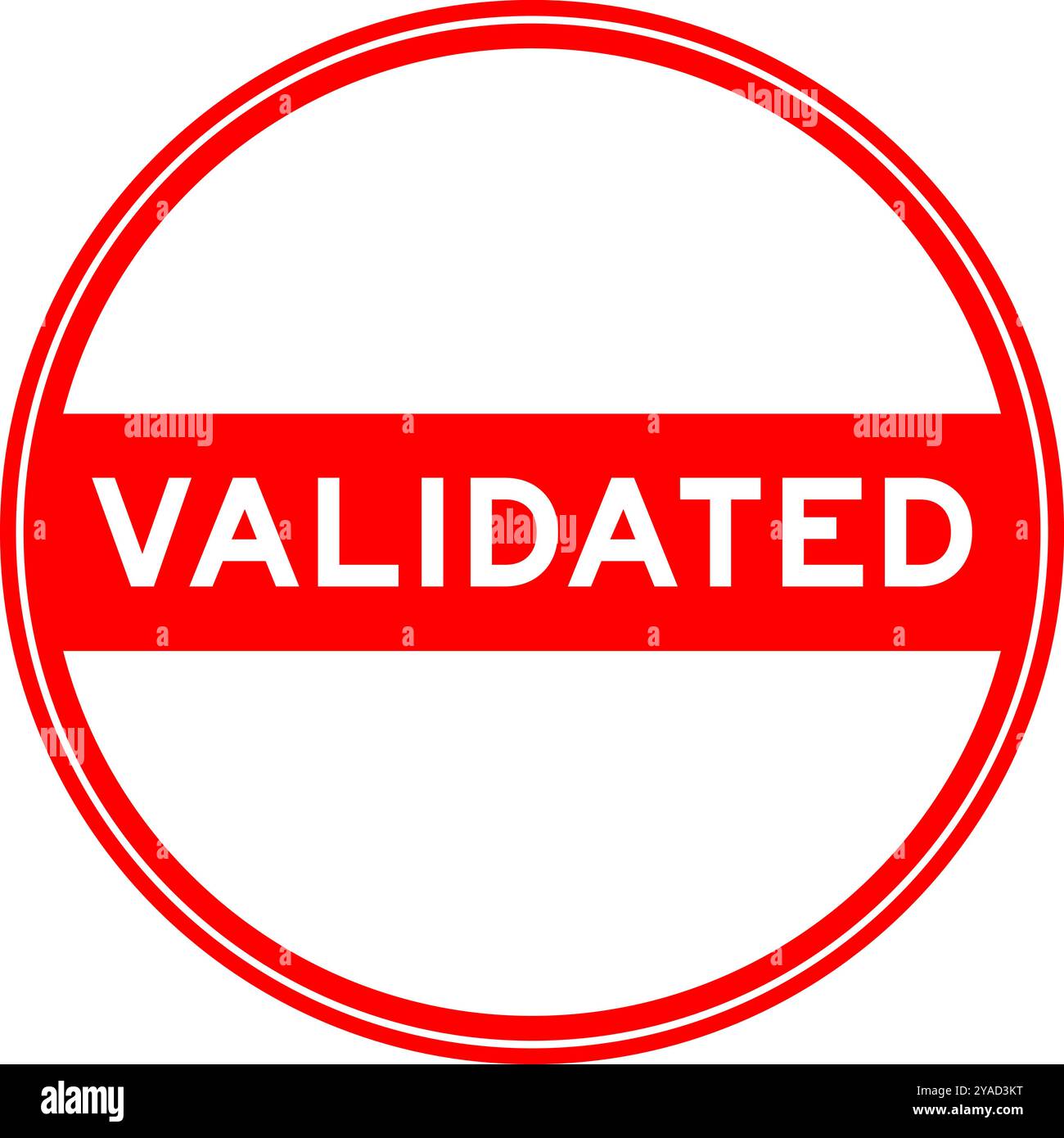 Red color round seal sticker in word validated on white background ...