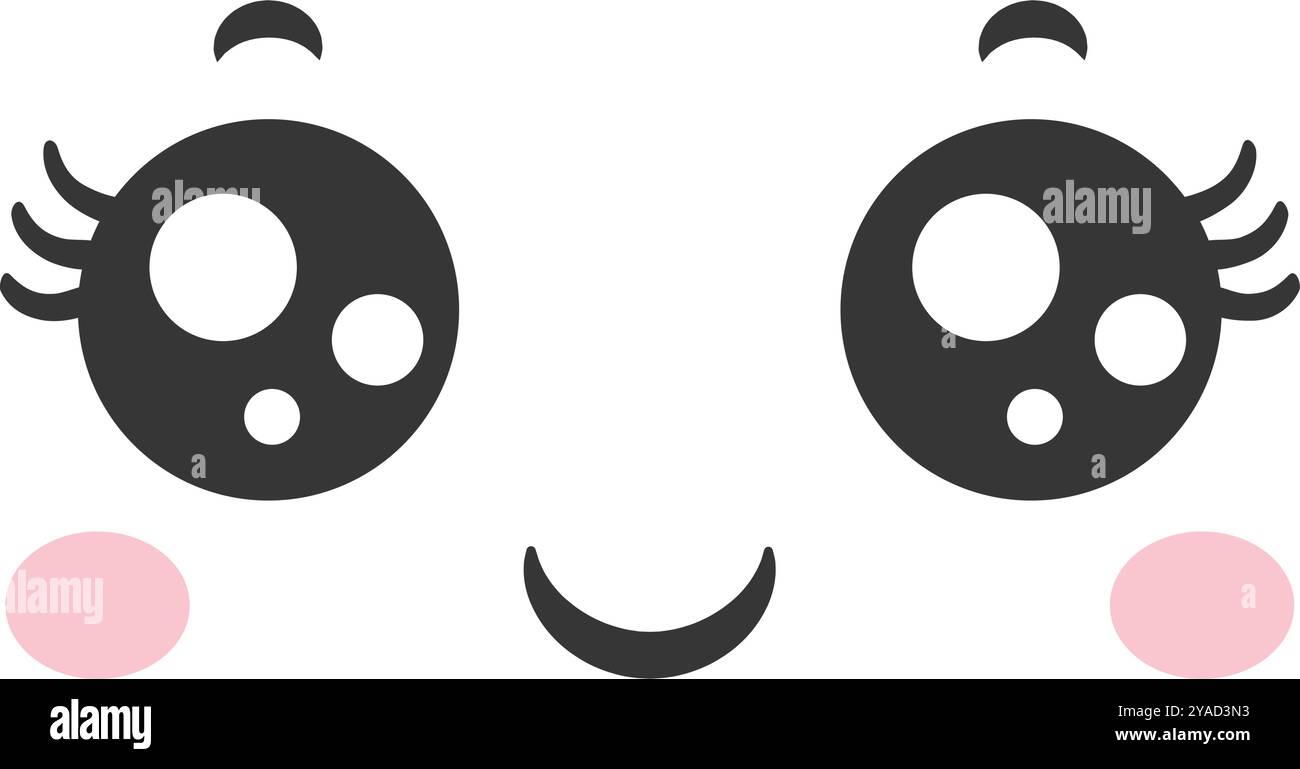 A cheerful cartoon character features large sparkling eyes and rosy ...