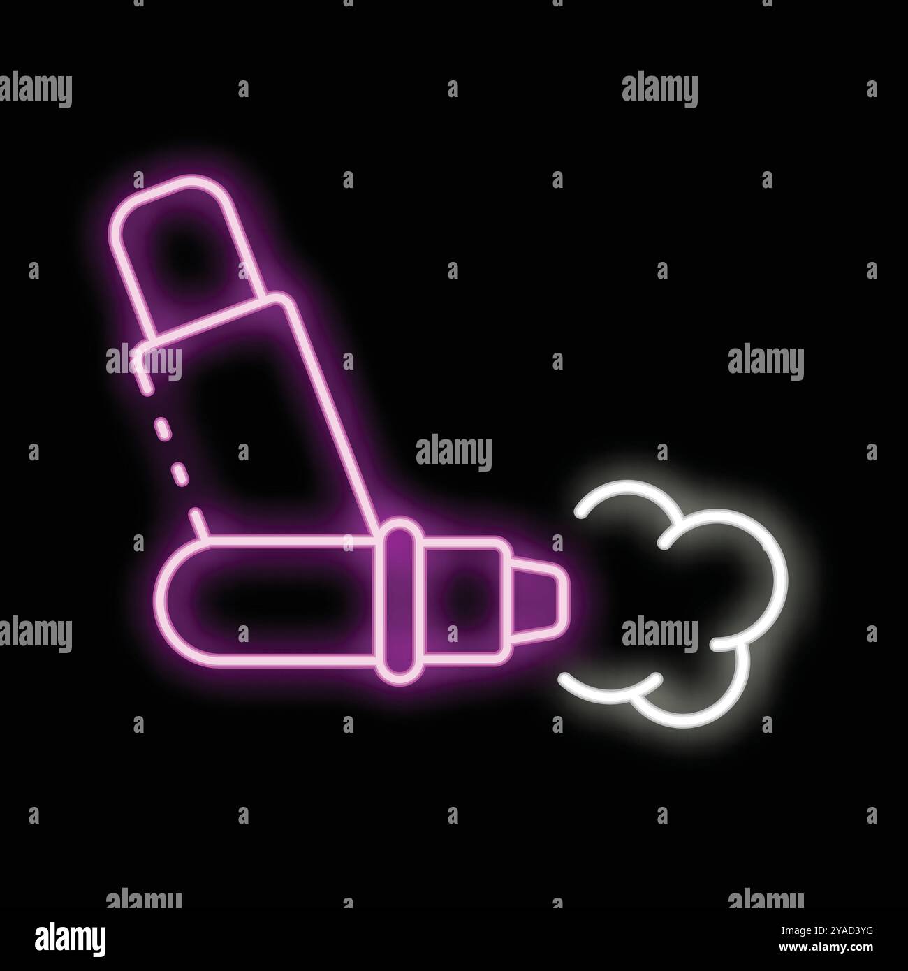 Glowing neon line inhaler icon isolated on black background. Asthma ...