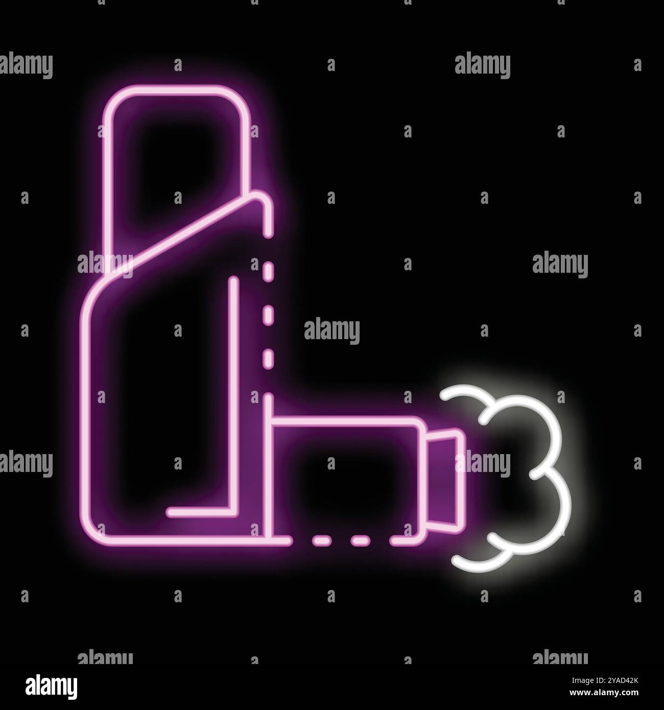 Neon purple inhaler spraying fine mist providing respiratory relief for ...