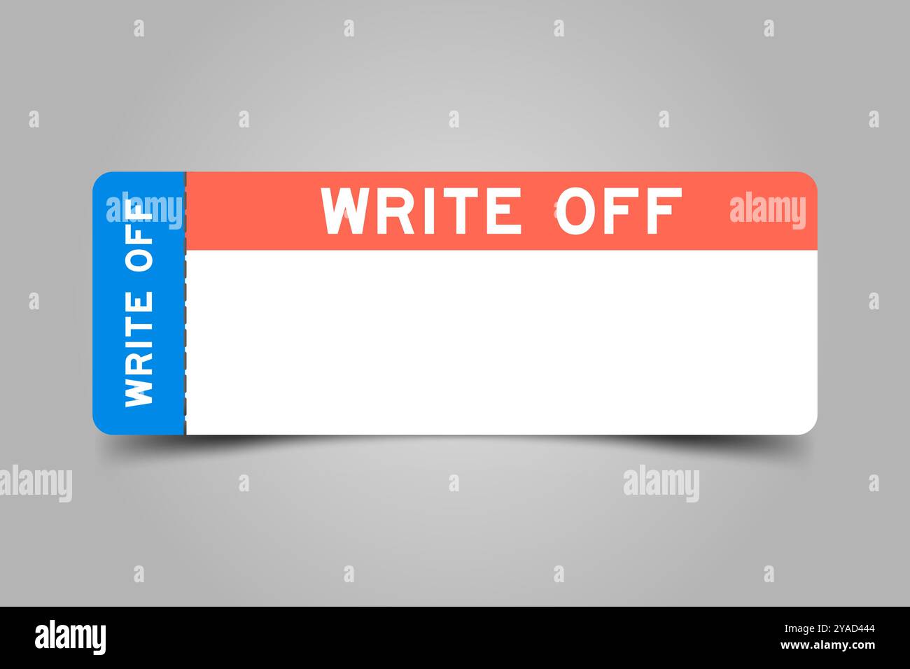 Blue and orange color ticket with word write off and white copy space ...