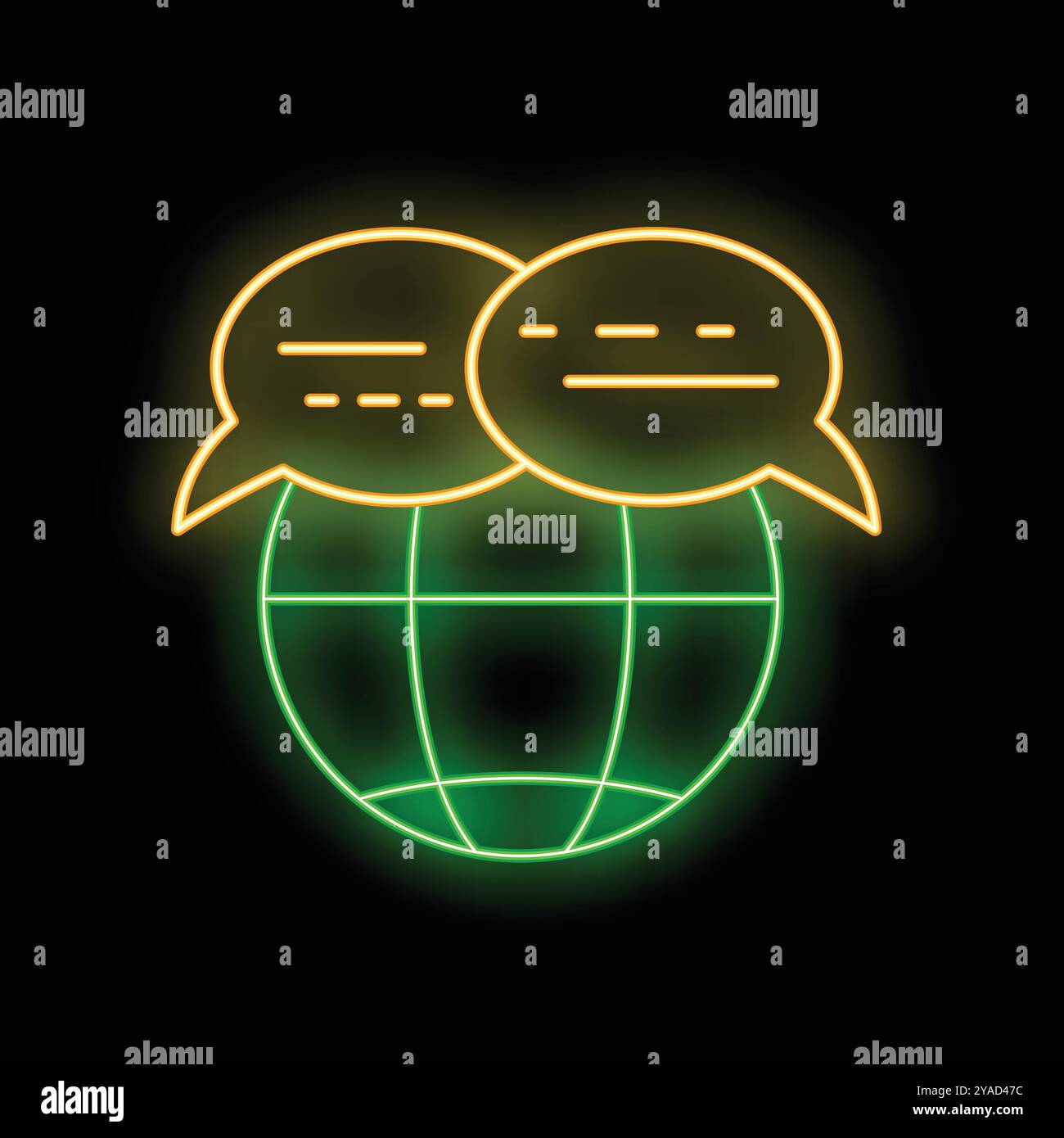 Neon sign showing two speech bubbles having a conversation above planet ...