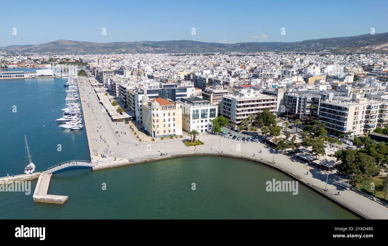 Aerial view of Volos city, University of Thessaly and Kordoni bridge in ...