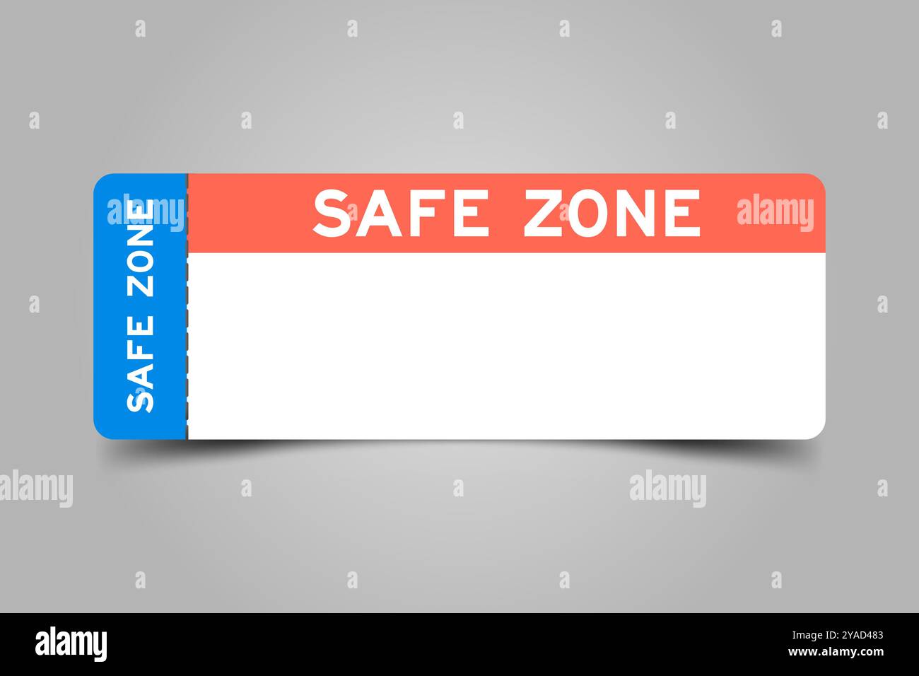 Blue and orange color ticket with word safe zone and white copy space ...