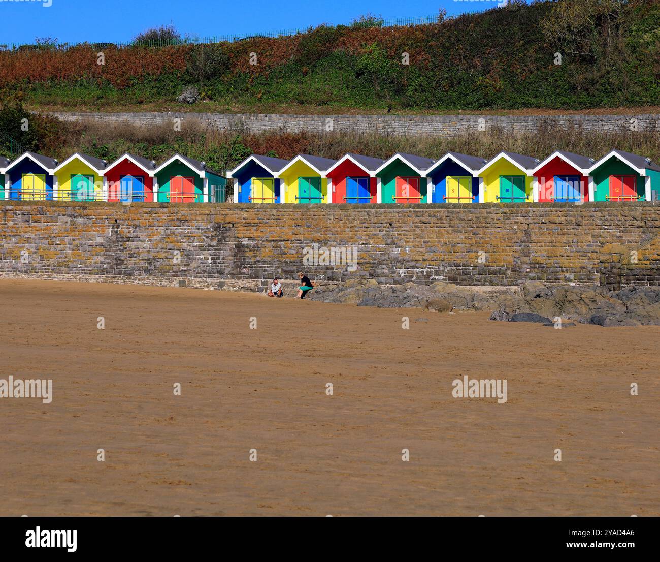 Colourful beach huts at Barry Island, South Wales, UK. Taken October ...