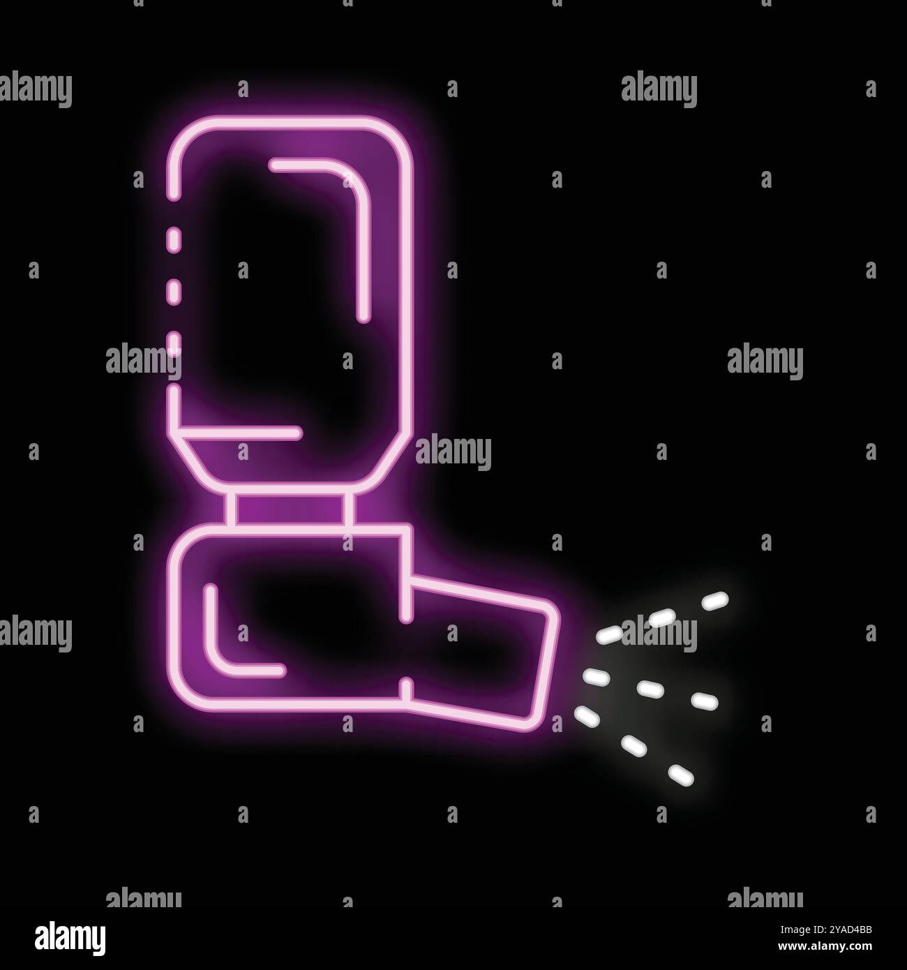 Neon pink inhaler spraying creating asthma relief on black background ...